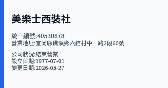 美樂士西裝社的照片-統編 40530878(宜蘭縣) 公司登記資料與營業項目詳細圖表