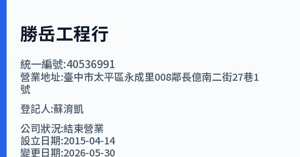 勝岳工程行的照片-統編 40536991(臺中市) 公司登記資料與營業項目詳細圖表