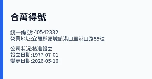 合萬得號的照片-統編 40542332(宜蘭縣) 公司登記資料與營業項目詳細圖表