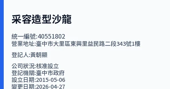 采容造型沙龍的照片-統編 40551802(臺中市) 公司登記資料與營業項目詳細圖表