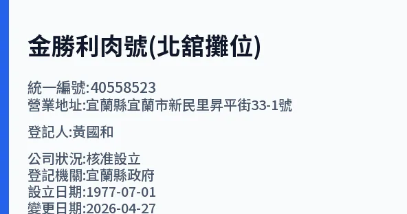 金勝利肉號(北舘攤位)的照片-統編 40558523(宜蘭縣) 公司登記資料與營業項目詳細圖表