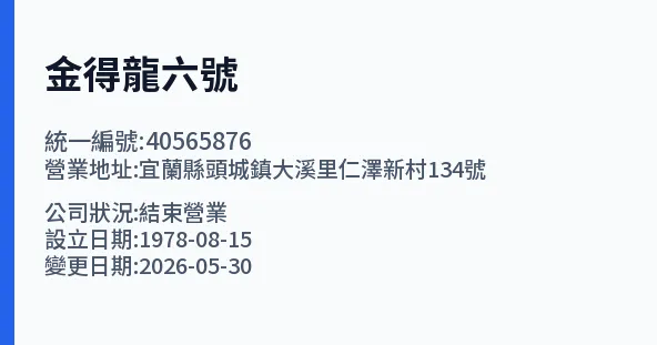 金得龍六號的照片-統編 40565876(宜蘭縣) 公司登記資料與營業項目詳細圖表