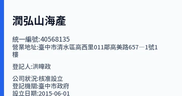 潤弘山海產的照片-統編 40568135(臺中市) 公司登記資料與營業項目詳細圖表