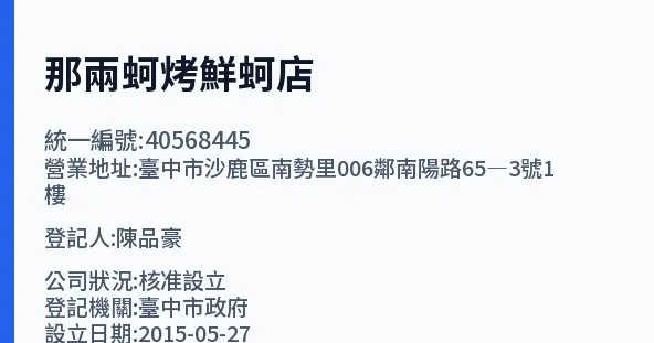 那兩蚵烤鮮蚵店的照片-統編 40568445(臺中市) 公司登記資料與營業項目詳細圖表