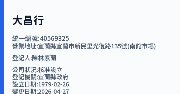 大昌行的照片-統編 40569325(宜蘭縣) 公司登記資料與營業項目詳細圖表