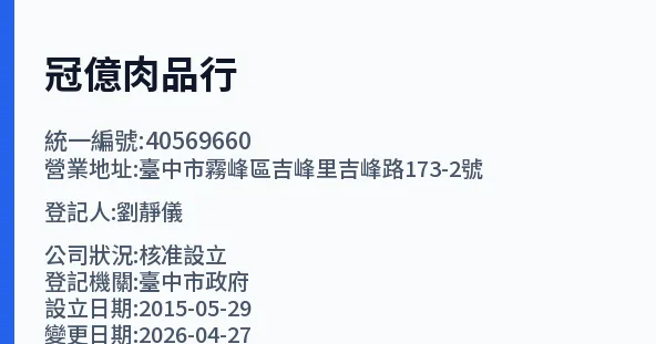 冠億肉品行的照片-統編 40569660(臺中市) 公司登記資料與營業項目詳細圖表