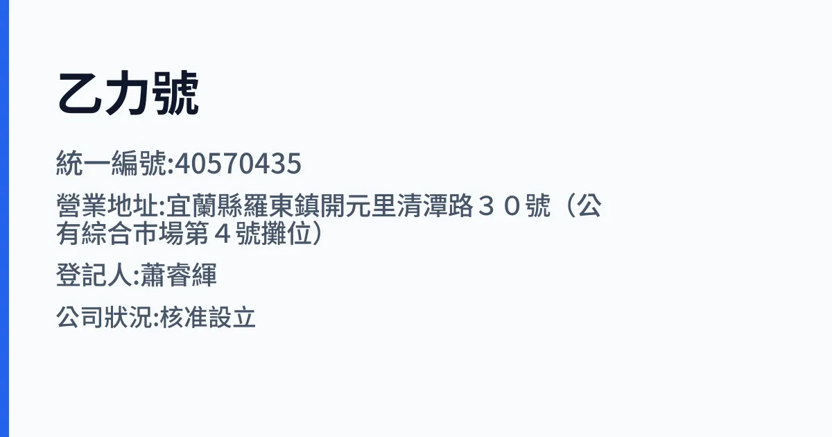 乙力號 - 統編 40570435(宜蘭縣) 公司登記資料與營業項目詳細圖表