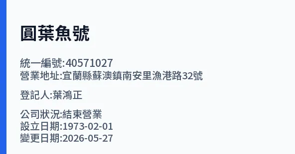 圓葉魚號的照片-統編 40571027(宜蘭縣) 公司登記資料與營業項目詳細圖表