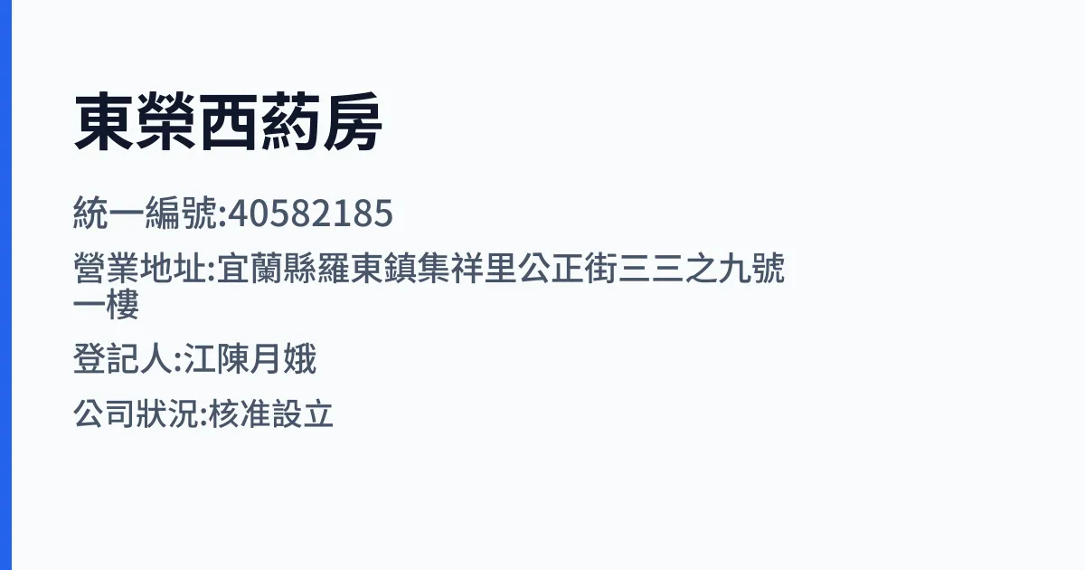 東榮西葯房 - 統編 40582185(宜蘭縣) 公司登記資料與營業項目詳細圖表