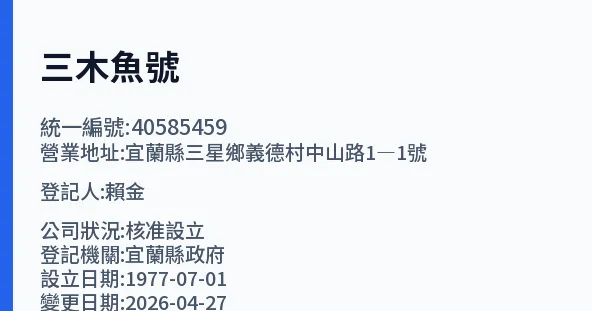 三木魚號的照片-統編 40585459(宜蘭縣) 公司登記資料與營業項目詳細圖表