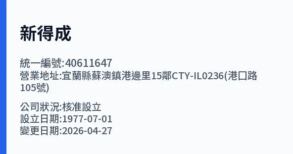 新得成的照片-統編 40611647(宜蘭縣) 公司登記資料與營業項目詳細圖表