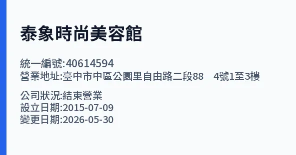 泰象時尚美容館的照片-統編 40614594(臺中市) 公司登記資料與營業項目詳細圖表