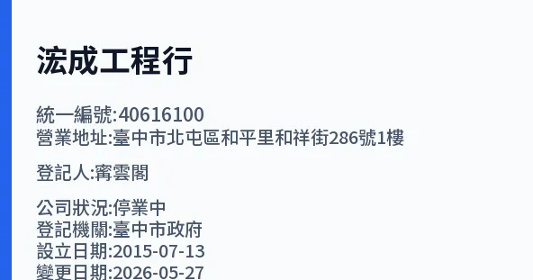 浤成工程行的照片-統編 40616100(臺中市) 公司登記資料與營業項目詳細圖表