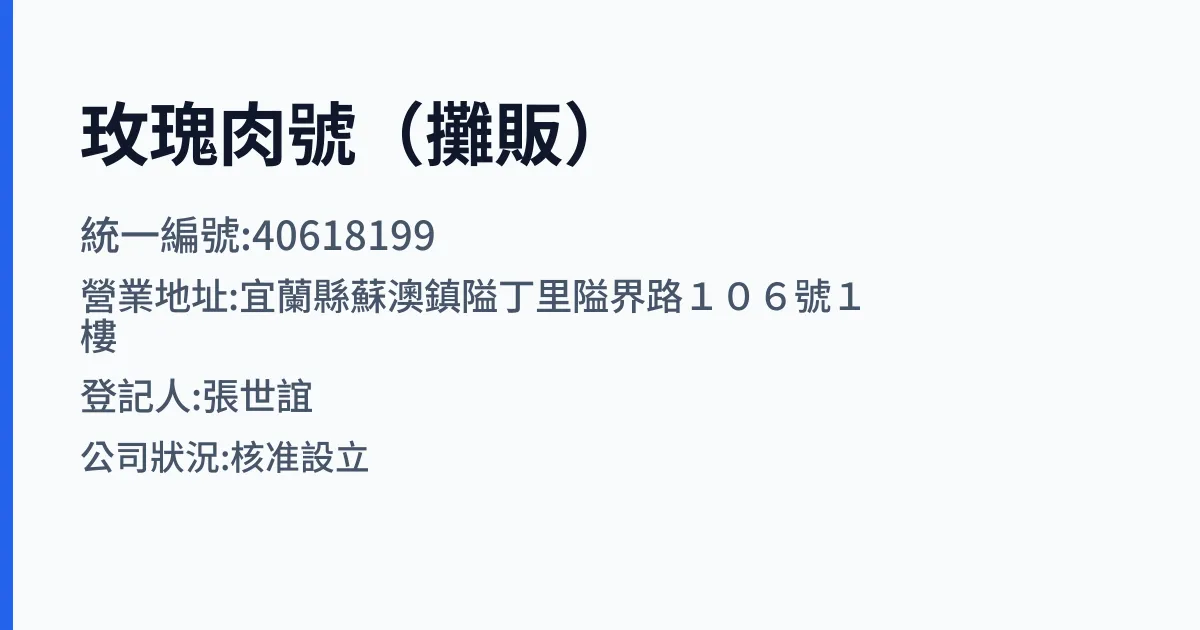 玫瑰肉號（攤販） - 統編 40618199(宜蘭縣) 公司登記資料與營業項目詳細圖表