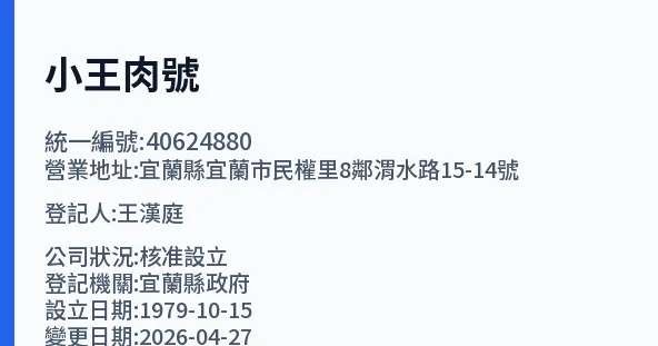 小王肉號的照片-統編 40624880(宜蘭縣) 公司登記資料與營業項目詳細圖表