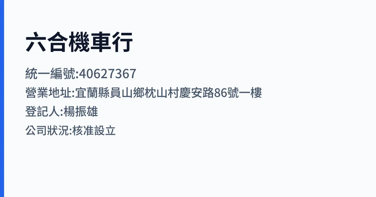 六合機車行 - 統編 40627367（宜蘭縣） 公司登記資料與營業項目詳細圖表