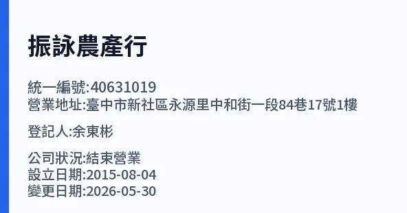 振詠農產行的照片-統編 40631019(臺中市) 公司登記資料與營業項目詳細圖表