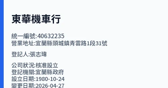 東華機車行的照片-統編 40632235(宜蘭縣) 公司登記資料與營業項目詳細圖表