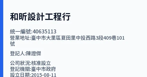 和昕設計工程行的照片-統編 40635113(臺中市) 公司登記資料與營業項目詳細圖表