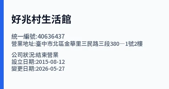好兆村生活館的照片-統編 40636437(臺中市) 公司登記資料與營業項目詳細圖表