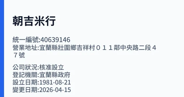 朝吉米行的照片-統編 40639146(宜蘭縣) 公司登記資料與營業項目詳細圖表