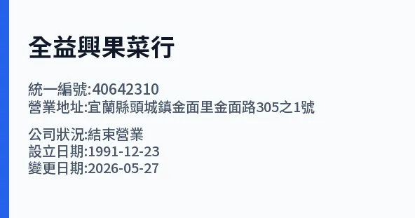 全益興果菜行的照片-統編 40642310(宜蘭縣) 公司登記資料與營業項目詳細圖表