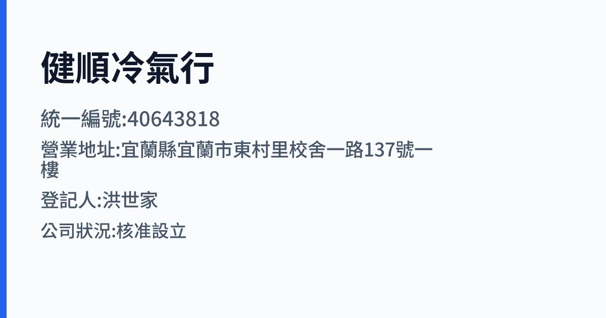 健順冷氣行 - 統編 40643818(宜蘭縣) 公司登記資料與營業項目詳細圖表