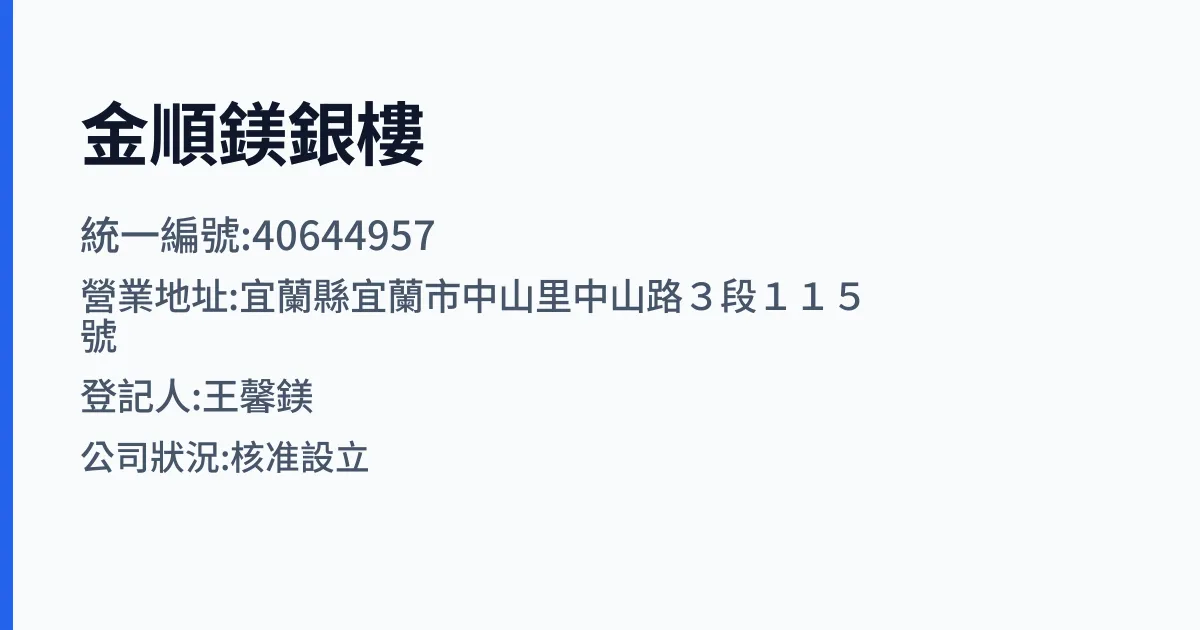 金順鎂銀樓 - 統編 40644957(宜蘭縣) 公司登記資料與營業項目詳細圖表