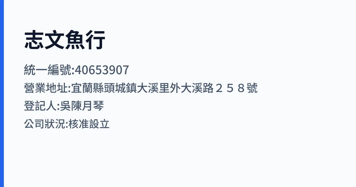 志文魚行 - 統編 40653907(宜蘭縣) 公司登記資料與營業項目詳細圖表