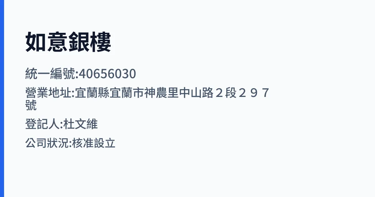 如意銀樓 - 統編 40656030(宜蘭縣) 公司登記資料與營業項目詳細圖表