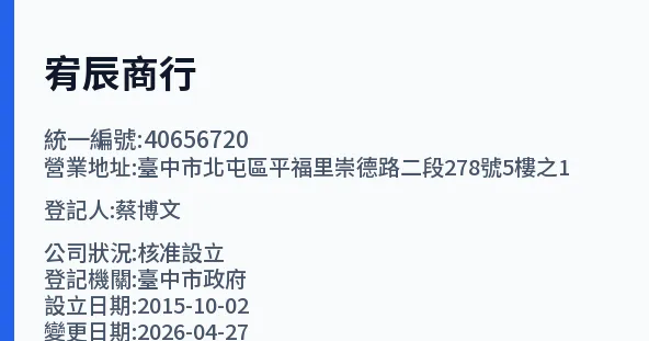 宥辰商行的照片-統編 40656720(臺中市) 公司登記資料與營業項目詳細圖表