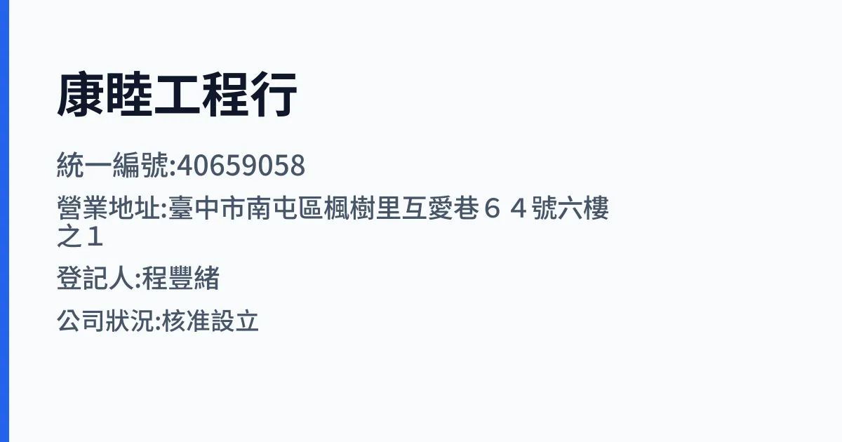 康睦工程行 - 統編 40659058(臺中市) 公司登記資料與營業項目詳細圖表