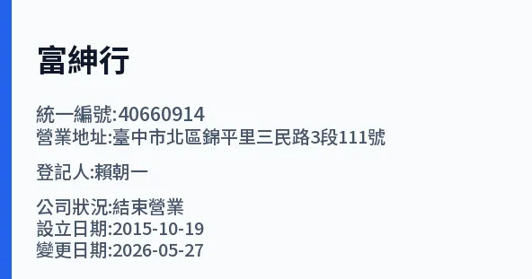 富紳行的照片-統編 40660914(臺中市) 公司登記資料與營業項目詳細圖表