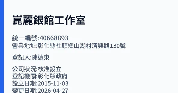 崑麗銀館工作室的照片-統編 40668893(彰化縣) 公司登記資料與營業項目詳細圖表