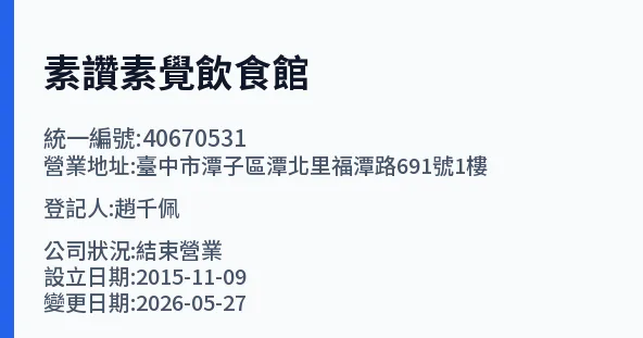 素讚素覺飲食館的照片-統編 40670531(臺中市) 公司登記資料與營業項目詳細圖表