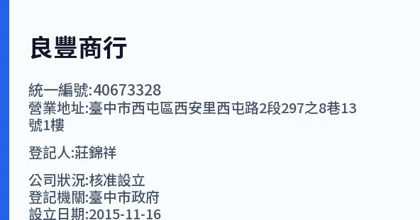 良豐商行的照片-統編 40673328(臺中市) 公司登記資料與營業項目詳細圖表