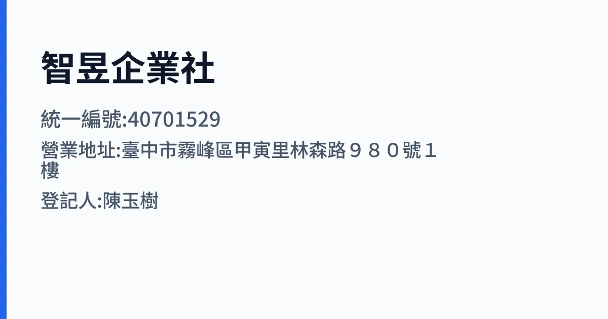 智昱企業社 - 統編 40701529(臺中市) 公司登記資料與營業項目詳細圖表