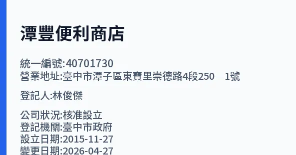 潭豐便利商店的照片-統編 40701730(臺中市) 公司登記資料與營業項目詳細圖表