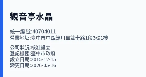 觀音亭水晶的照片-統編 40704011(臺中市) 公司登記資料與營業項目詳細圖表