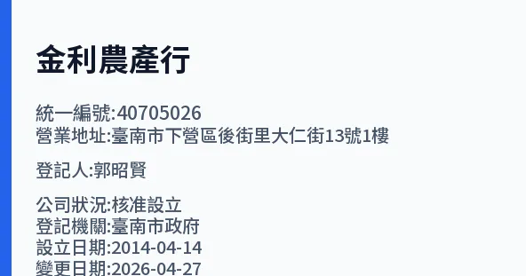 金利農產行的照片-統編 40705026(臺南市) 公司登記資料與營業項目詳細圖表