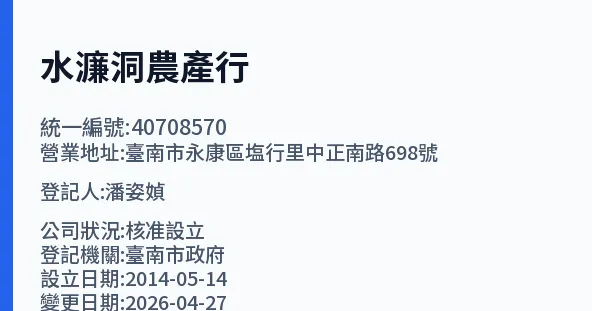水濂洞農產行的照片-統編 40708570(臺南市) 公司登記資料與營業項目詳細圖表