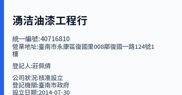 湧洁油漆工程行的照片-統編 40716810(臺南市) 公司登記資料與營業項目詳細圖表