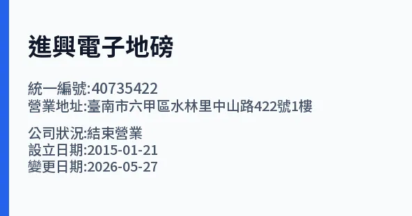 進興電子地磅的照片-統編 40735422(臺南市) 公司登記資料與營業項目詳細圖表