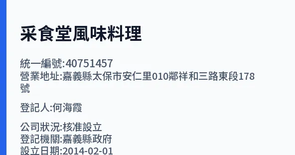 采食堂風味料理的照片-統編 40751457(嘉義縣) 公司登記資料與營業項目詳細圖表