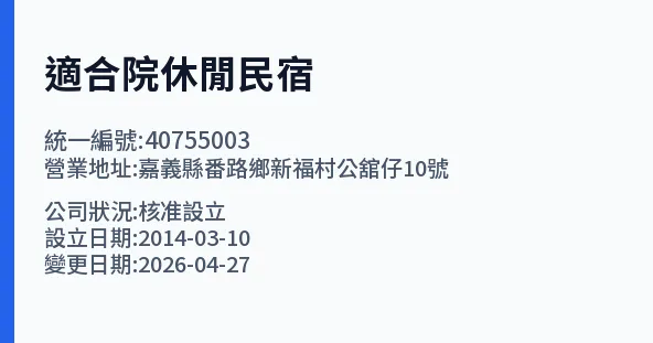 適合院休閒民宿的照片-統編 40755003(嘉義縣) 公司登記資料與營業項目詳細圖表