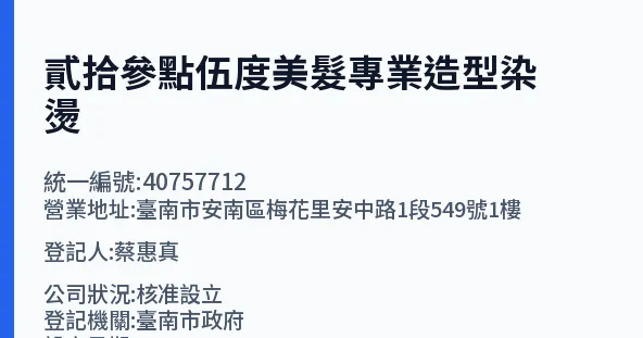 貳拾參點伍度美髮專業造型染燙的照片-統編 40757712(臺南市) 公司登記資料與營業項目詳細圖表