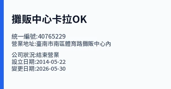 攤販中心卡拉OK的照片-統編 40765229(臺南市) 公司登記資料與營業項目詳細圖表