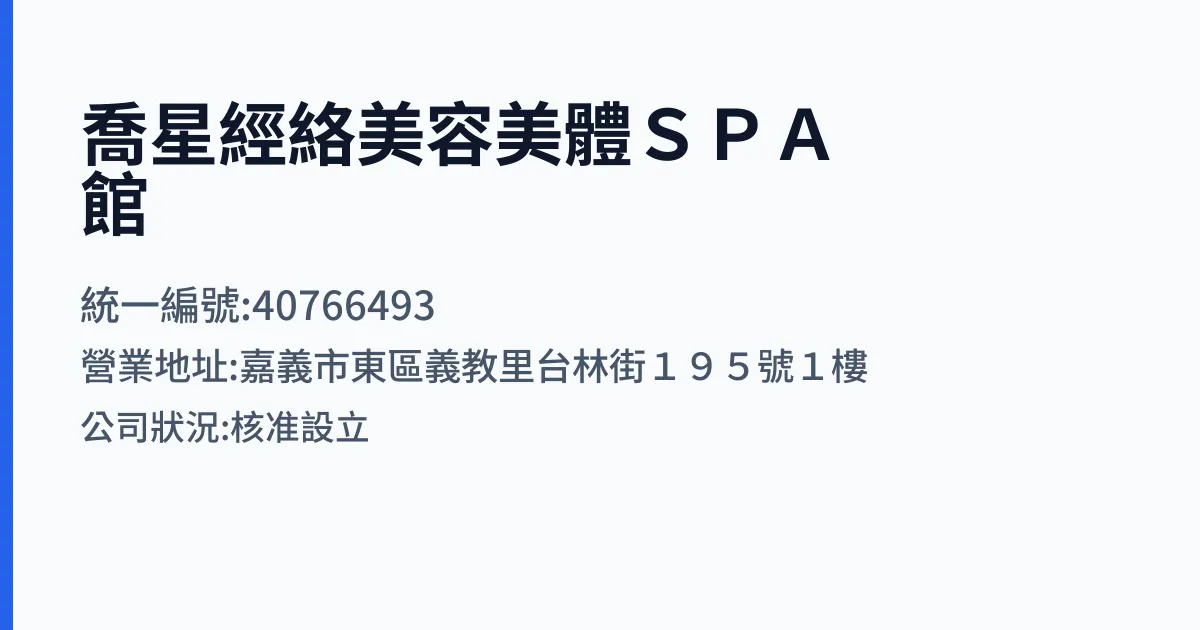 喬星經絡美容美體SPA館 - 統編 40766493(嘉義市) 公司登記資料與營業項目詳細圖表