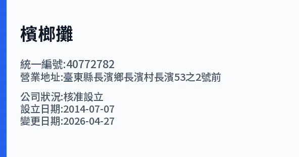 檳榔攤的照片-統編 40772782(臺東縣) 公司登記資料與營業項目詳細圖表