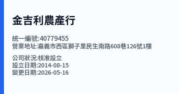 金吉利農產行的照片-統編 40779455(嘉義市) 公司登記資料與營業項目詳細圖表